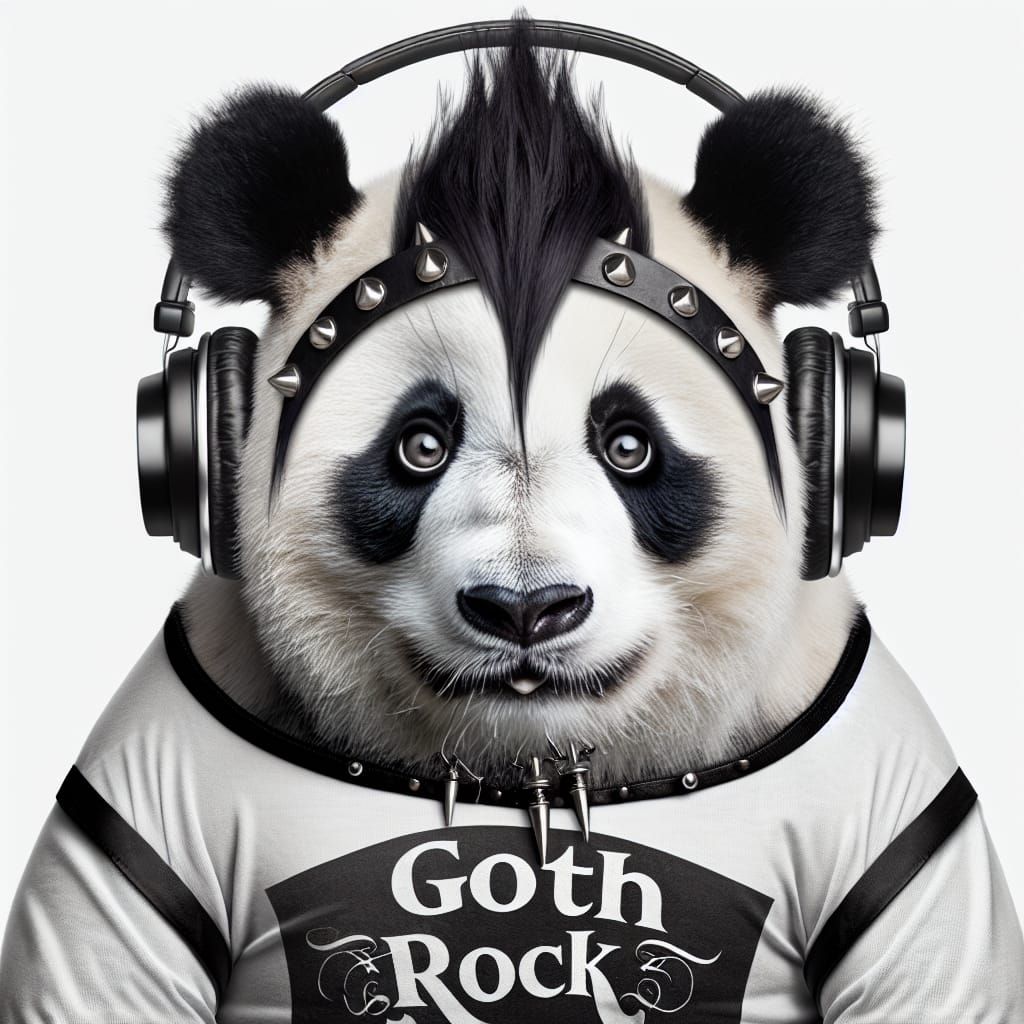 This panda loves goth rock - Goth Rock Panda in Black and Wh...