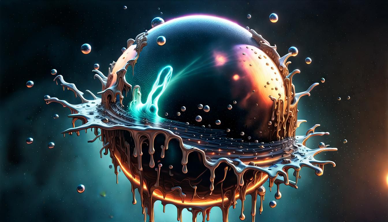 Melting metallic fluid bubble drops splash explosion - AI Generated ...