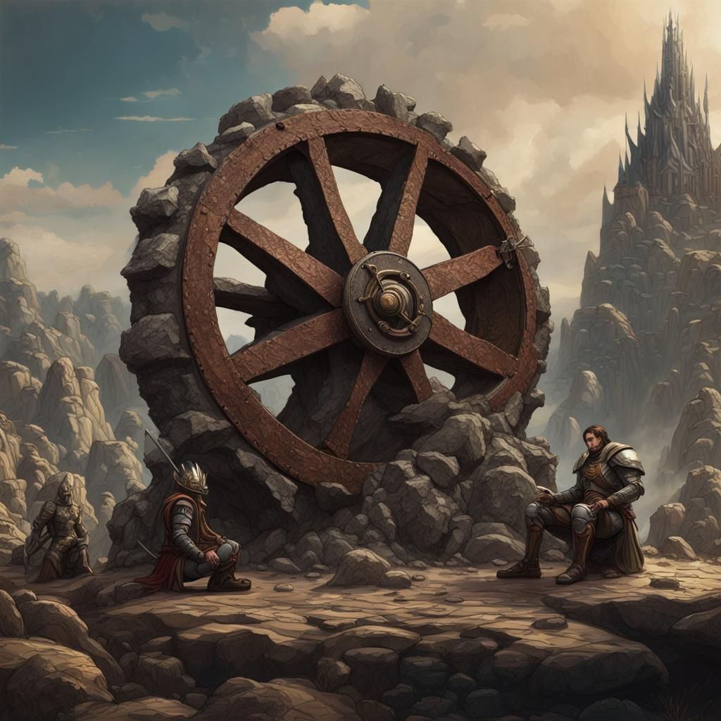 "What's with that big wagon wheel?" "It belonged to the giant hero of ...