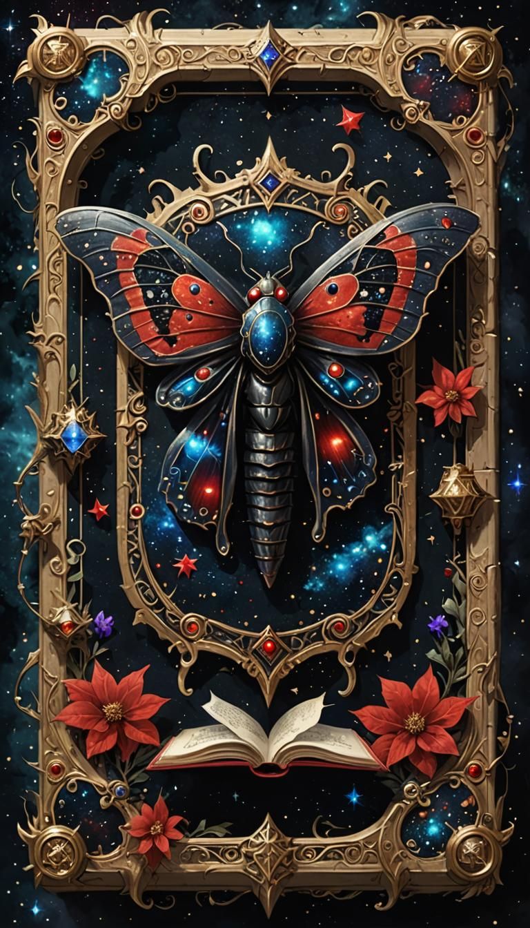 An enchanted codex with a furry black and red galaxy moth - AI ...