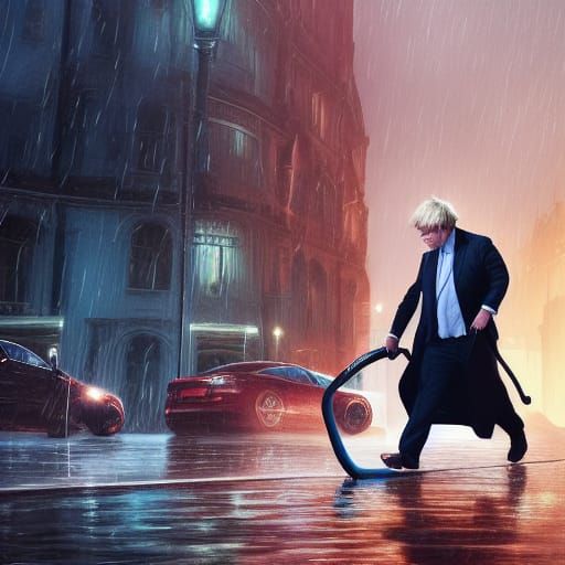 Boris Johnson vacuuming in the rain - AI Generated Artwork - NightCafe ...