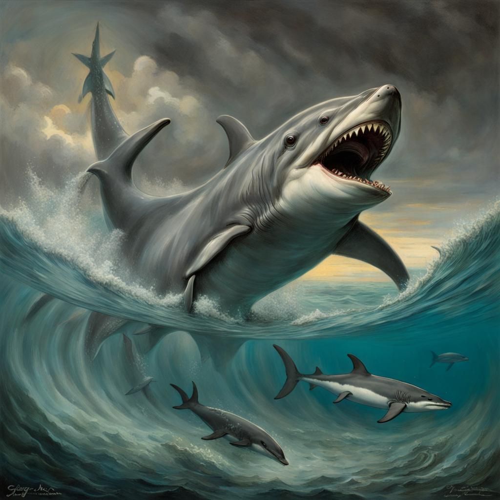 Dolphin eating a shark - AI Generated Artwork - NightCafe Creator