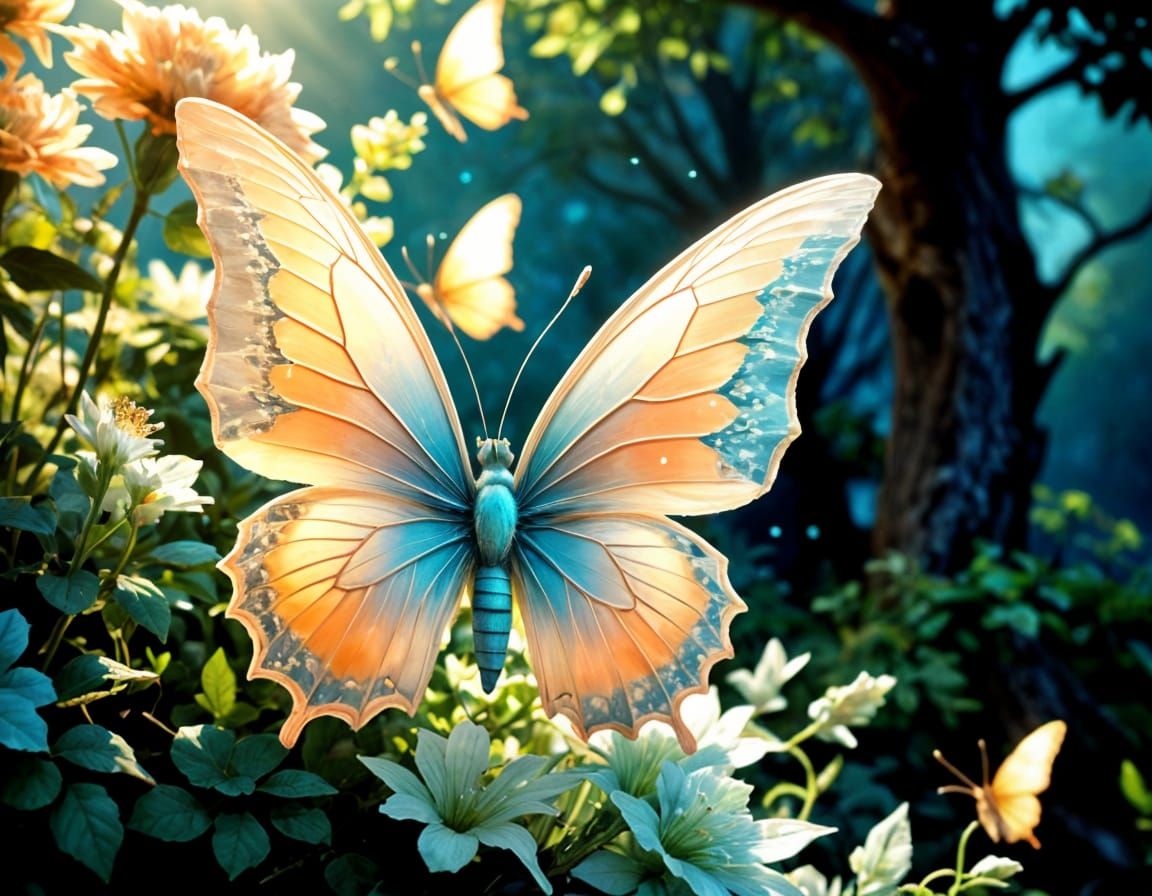 Elegant Wedding Invitation Butterflies in Soft Pas... - AI Art