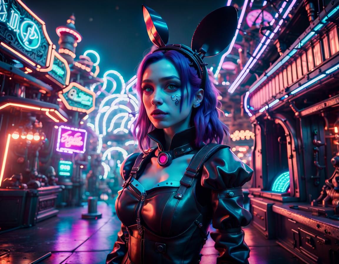 alice in wonderland in a Cyberpunk-style disneyland - AI Generated ...