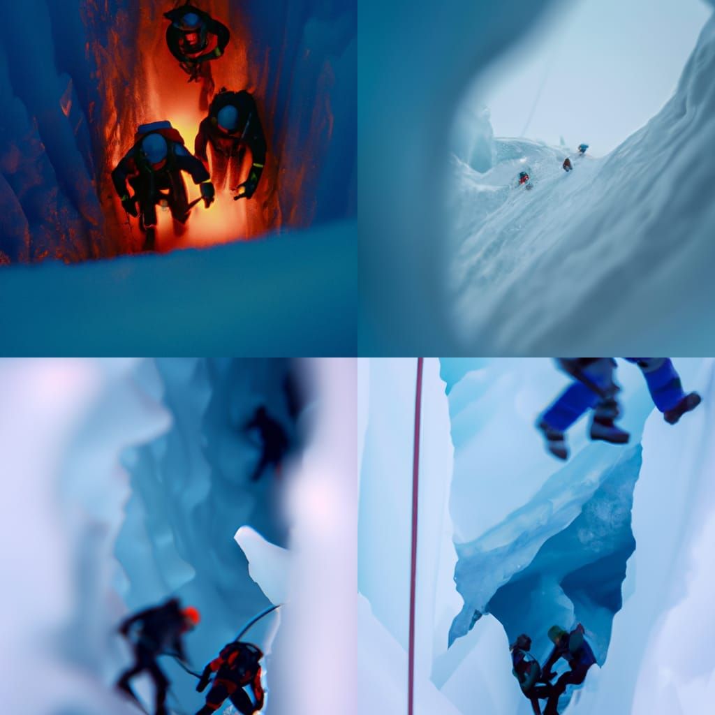 Photo of ice climbers escaping a collapsing fissure of ice in ...
