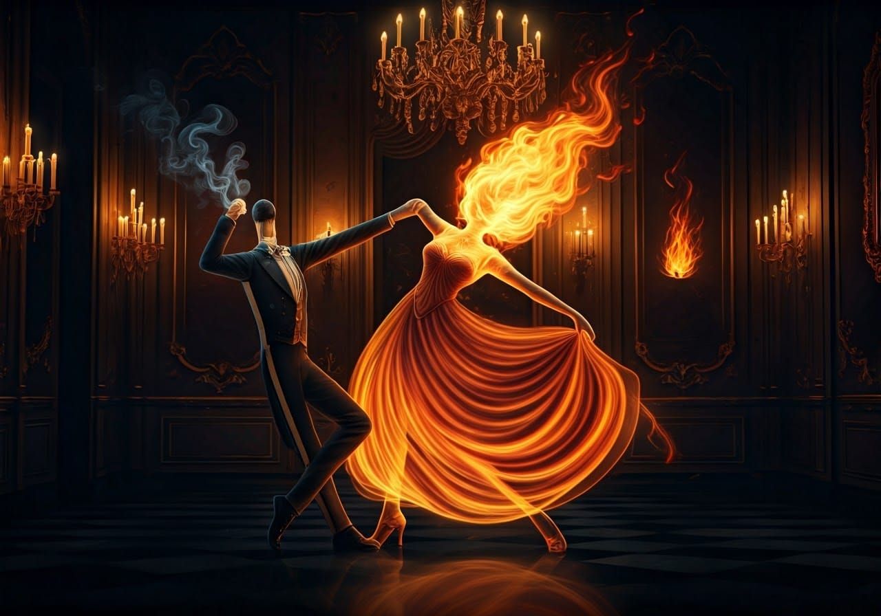 Matchstick and Flame in Elegant Ballroom Dance - AI Art