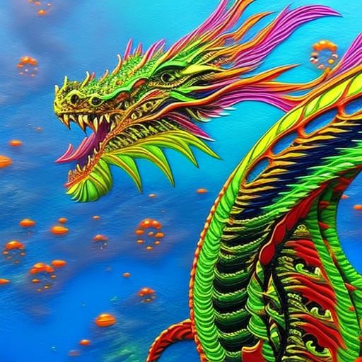 splash art, a liquid portrait of a Dragon 🐉 face made of colours ...