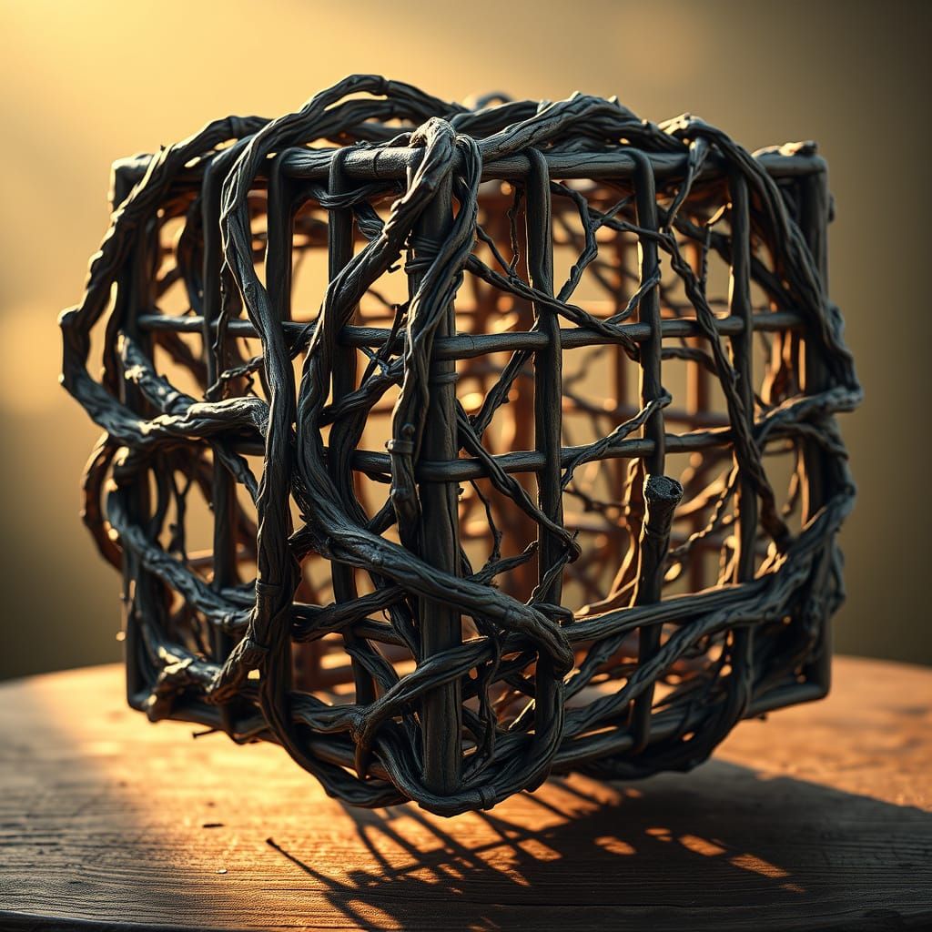 A hyper realistic looking Rubik cube made out of sticks