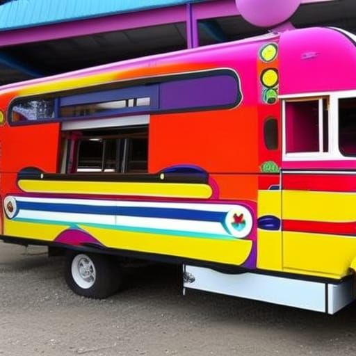 Caravan converted in an ACAI restaurant modern style very very colorful ...