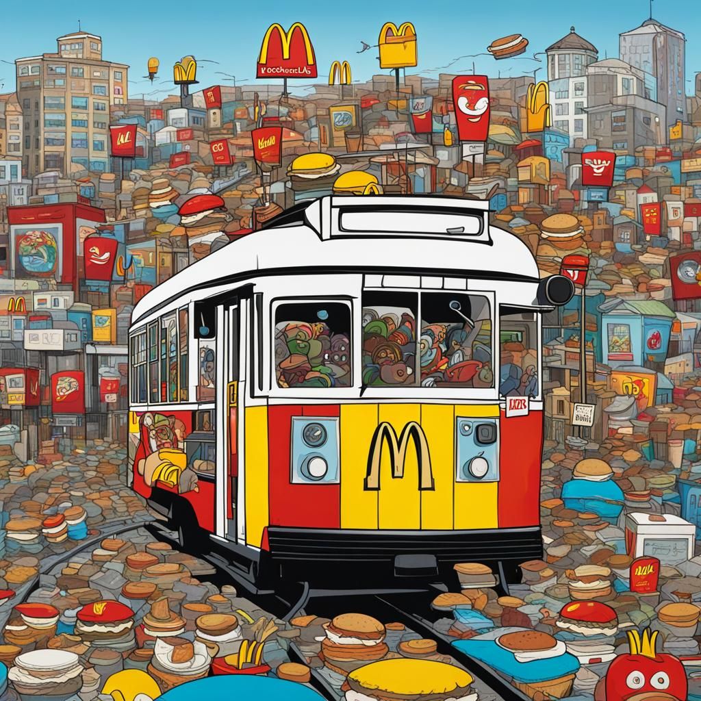 A city filled with McDonald's mascots gridlock seaside trolley urban ...