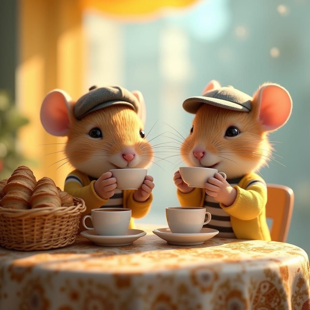 When in France - Charming French Café Scene with Mice