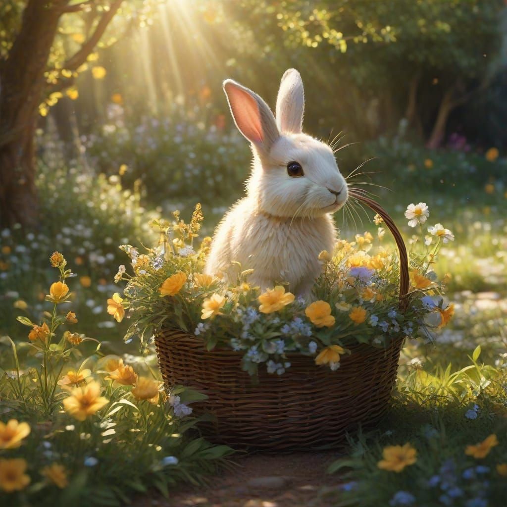 Ethereal Easter Bunny in a Lush Garden - AI Art
