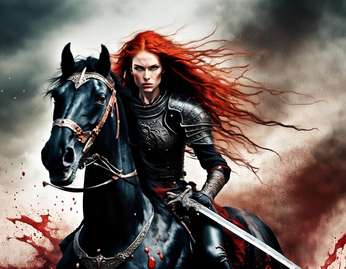 an amazing woman warrior with armor and an angry look holding a sword ...