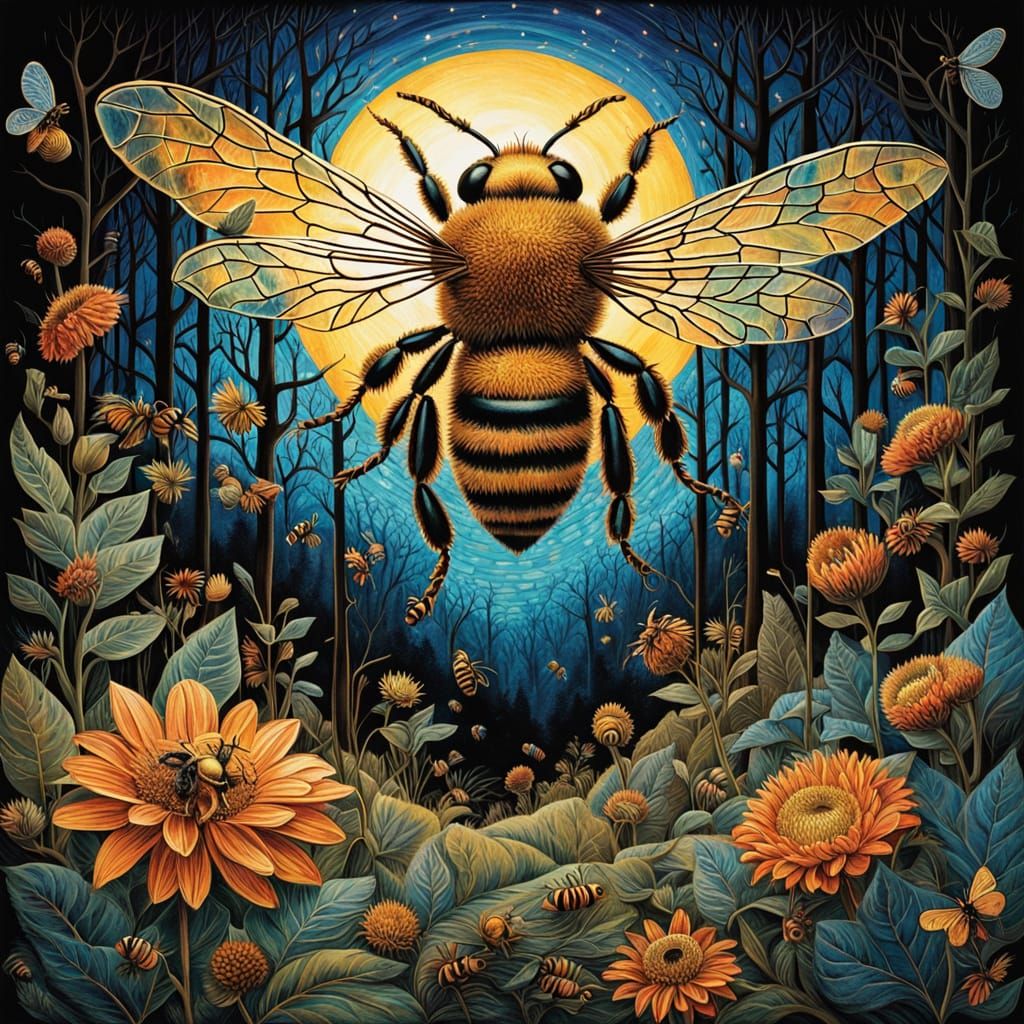 Surreal Sculpture of Bees Pollination in Vibrant, ... - AI Art