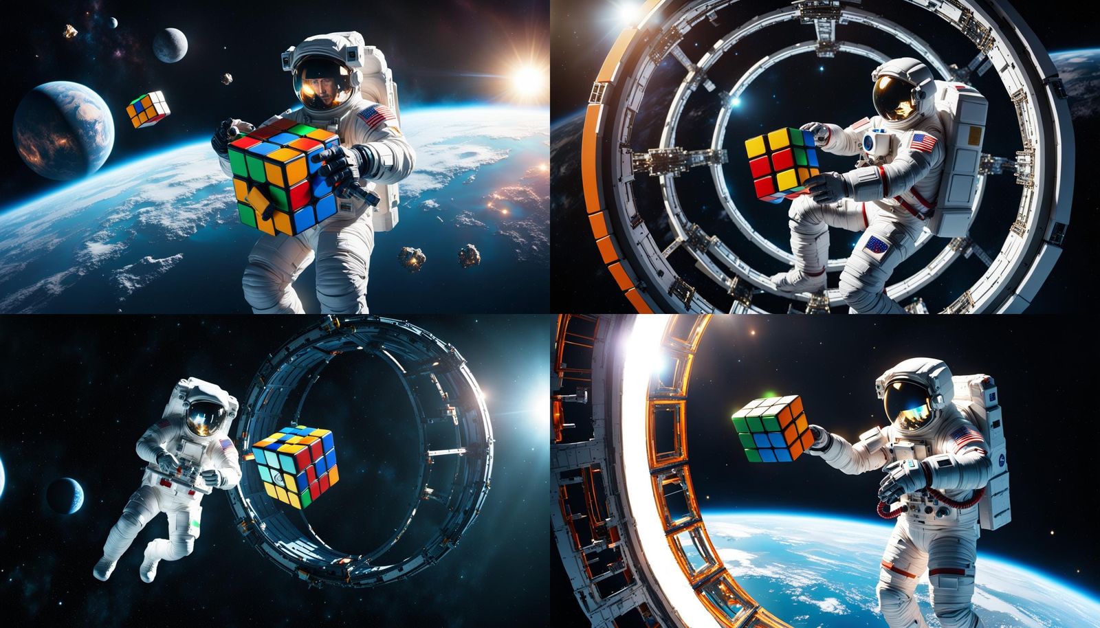 astronaut playing with a Rubik cube who is floating in a space ring - AI Generated Artwork ...