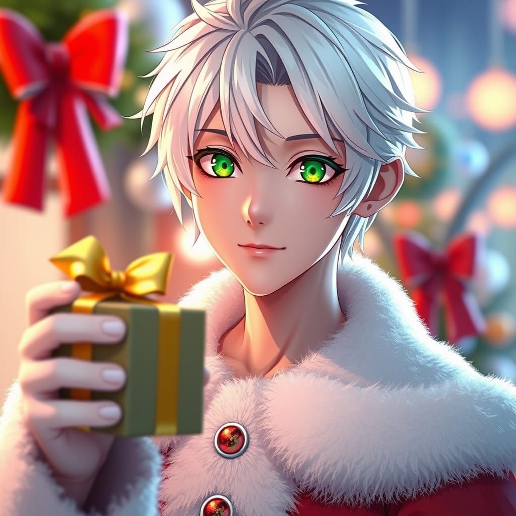Hes handing you a gift - Charming Santa Bearer in Anime Sty...
