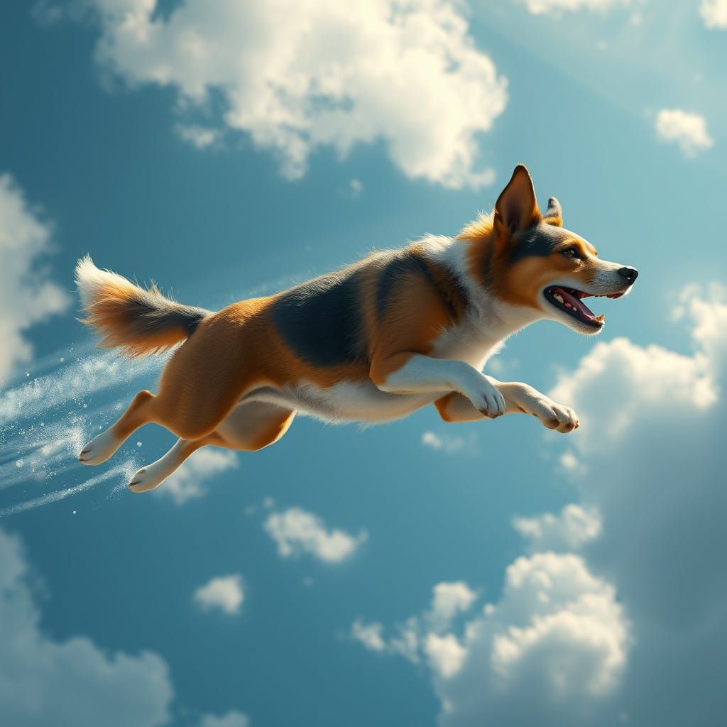 Fart dog - Fantastical Canine Soars Through Cloudy Realms