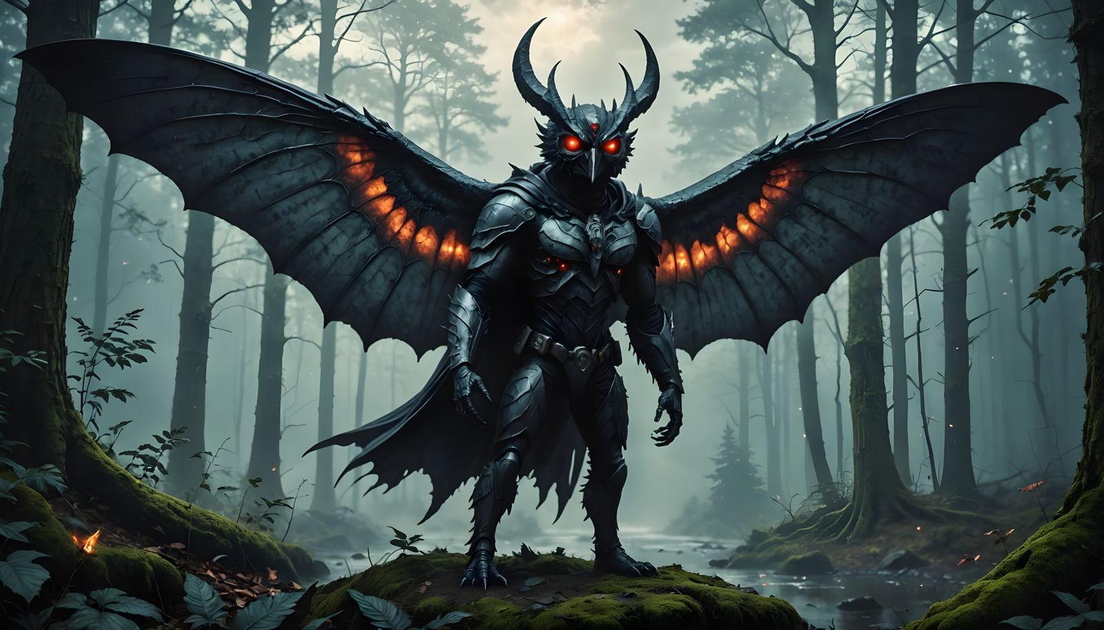 Mothman - Mystical Wilderness Mothman Close-up Portrait in R...