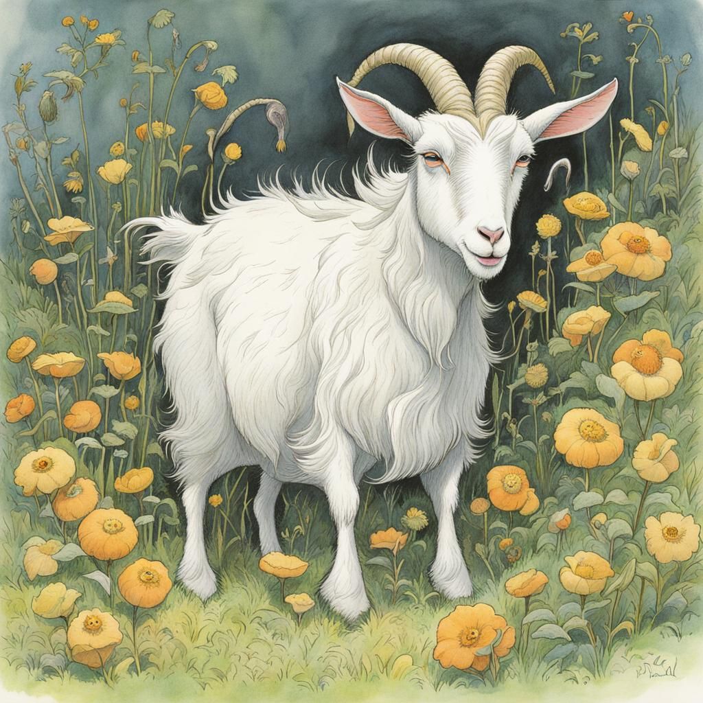 Greedy Goat picture book illustration by Chris Riddell - AI Generated ...