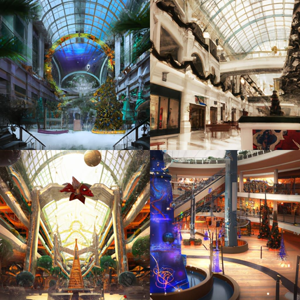 Liminal Spaces, Mall Atriums with Christmas decorations - AI Generated ...