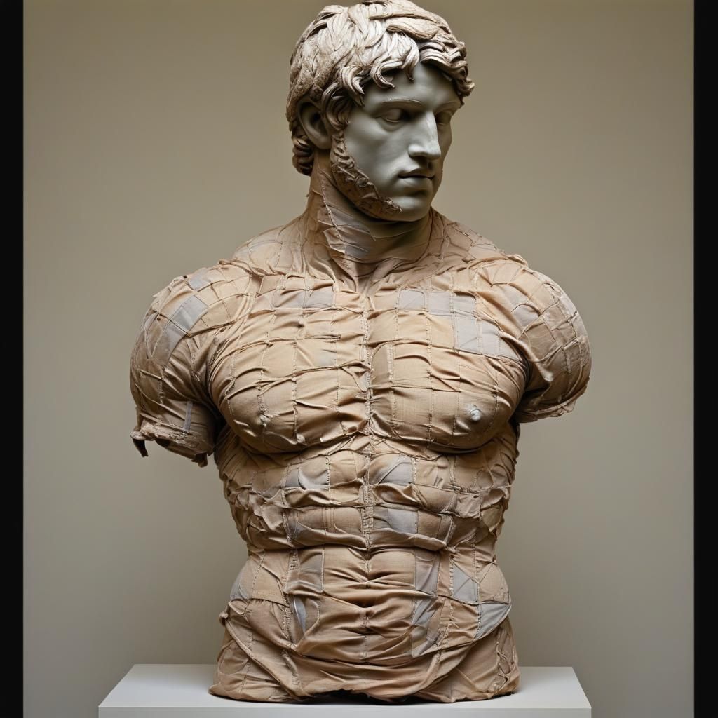 Intricate Male torso sculpture, helenistic style, made of fabric
