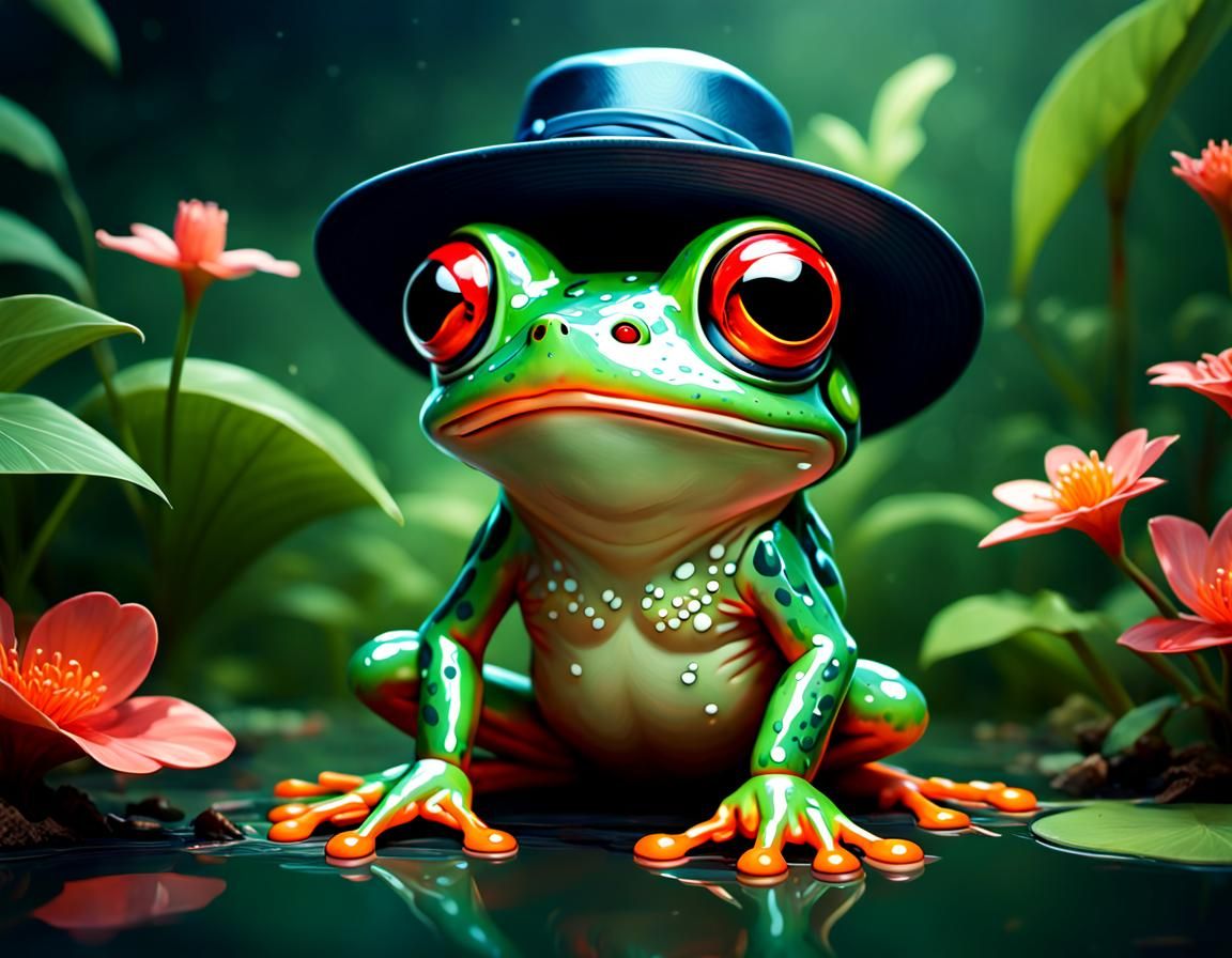 Cute frog wearing a hat - AI Generated Artwork - NightCafe Creator