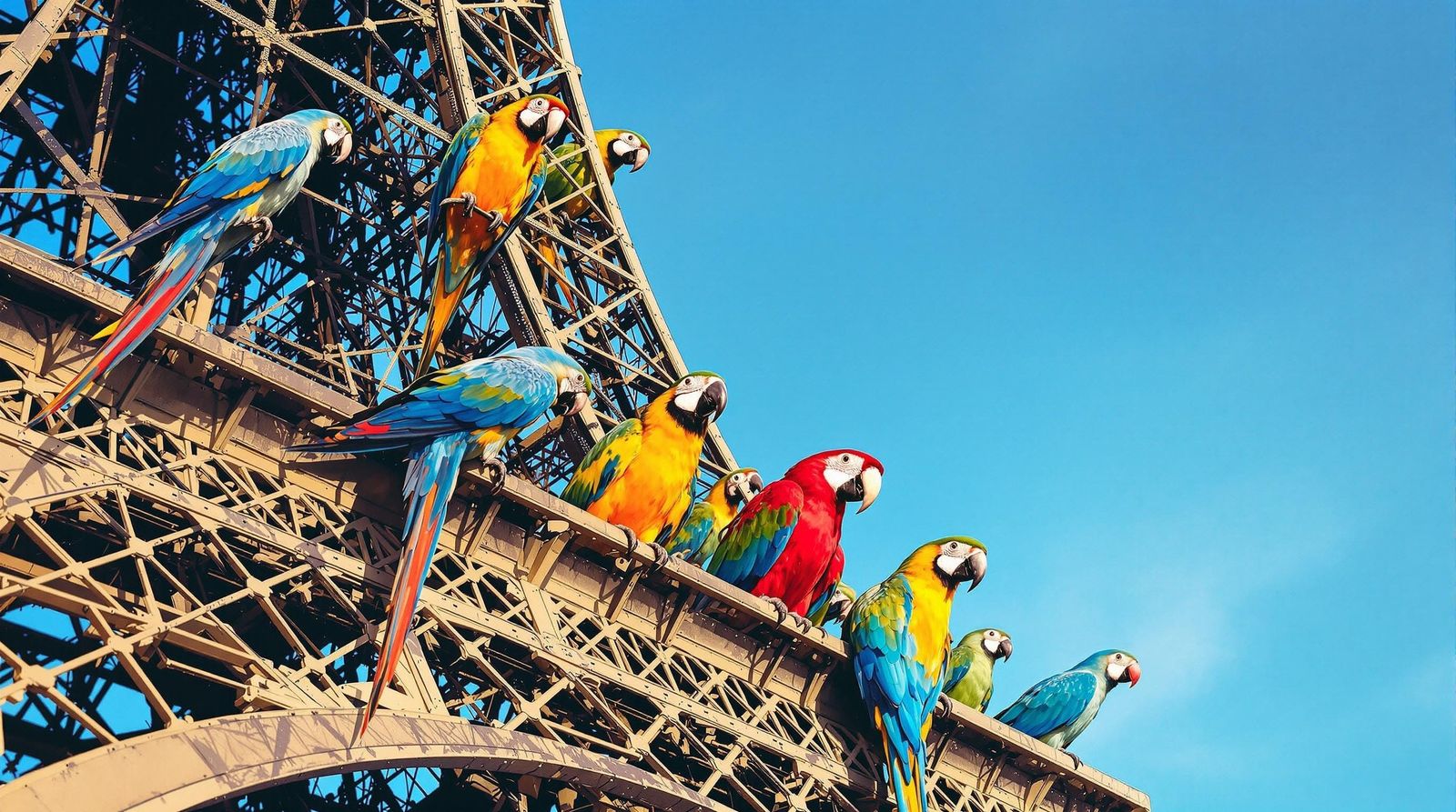Parrots of Paris - Parrots on the Eiffel Tower in Vibrant Co...