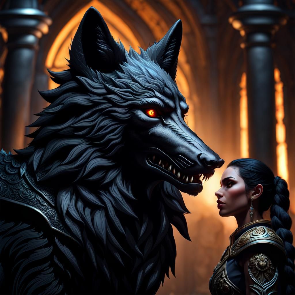 Fantasy battle wolf and woman warrior - AI Generated Artwork - NightCafe Creator