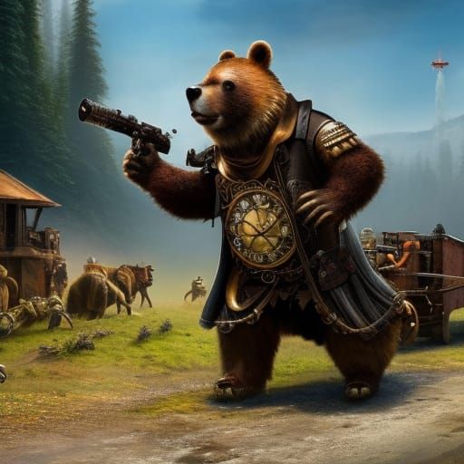 steampunk bear in the wilderness - AI Generated Artwork - NightCafe Creator