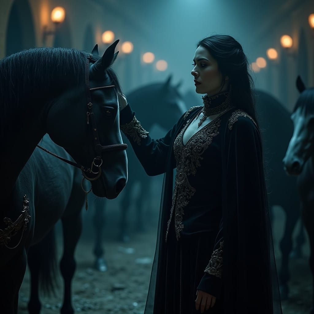 vampire stables horses - Vampire Amidst Glowing Horses in M...