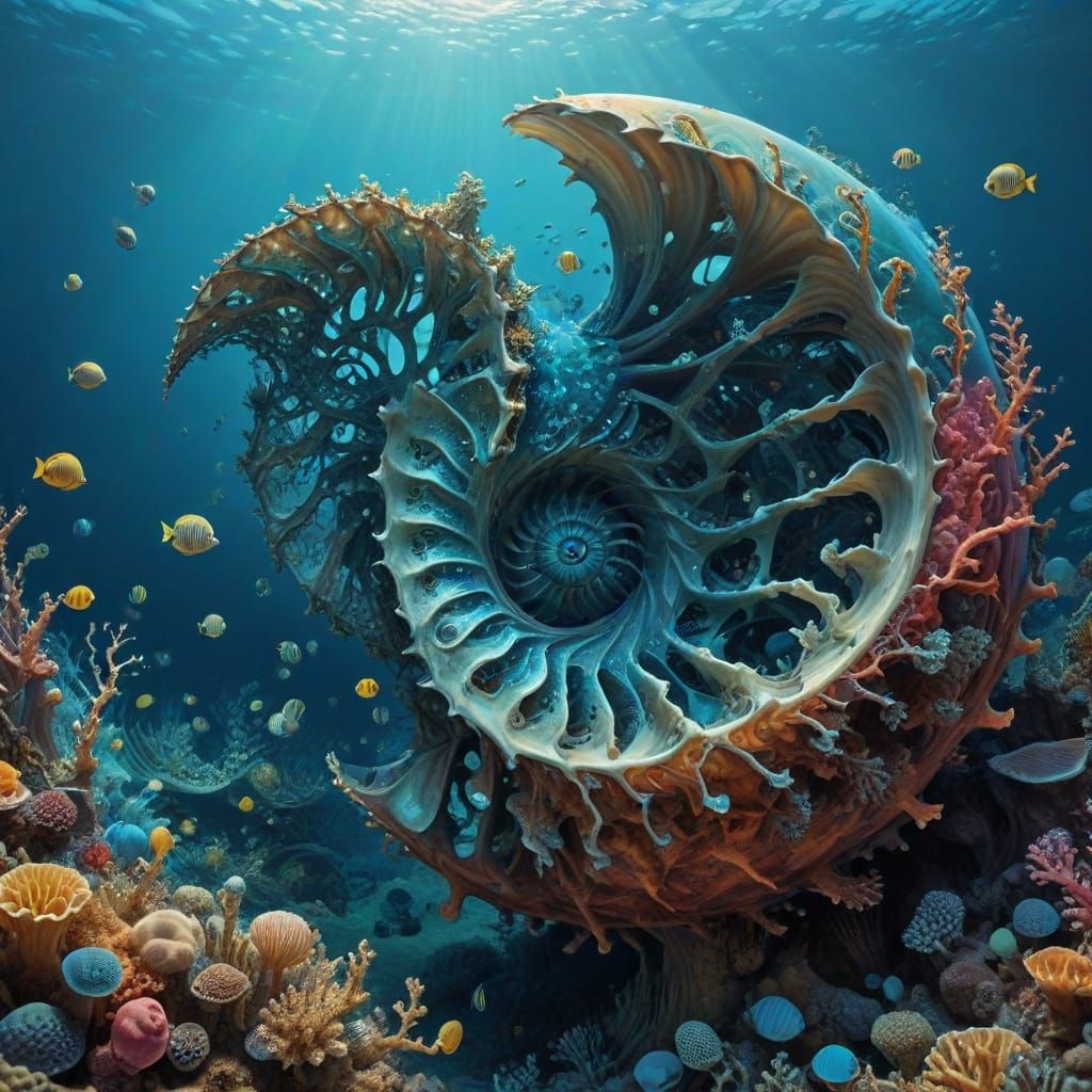 Fractals in Nautilus Shells, Inspired by Escher an... - AI Art