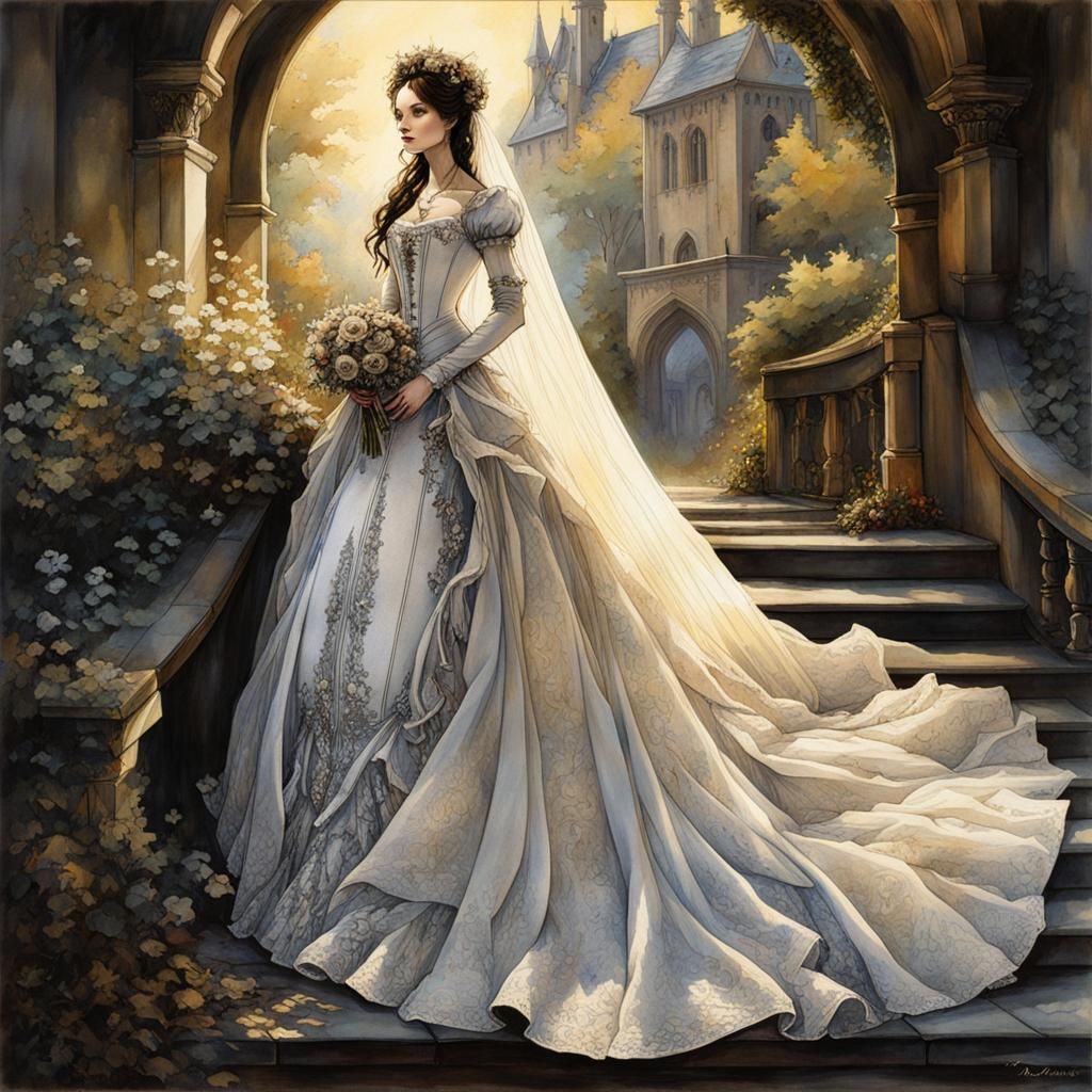 Fantasy Wedding dress, elegant - AI Generated Artwork - NightCafe Creator