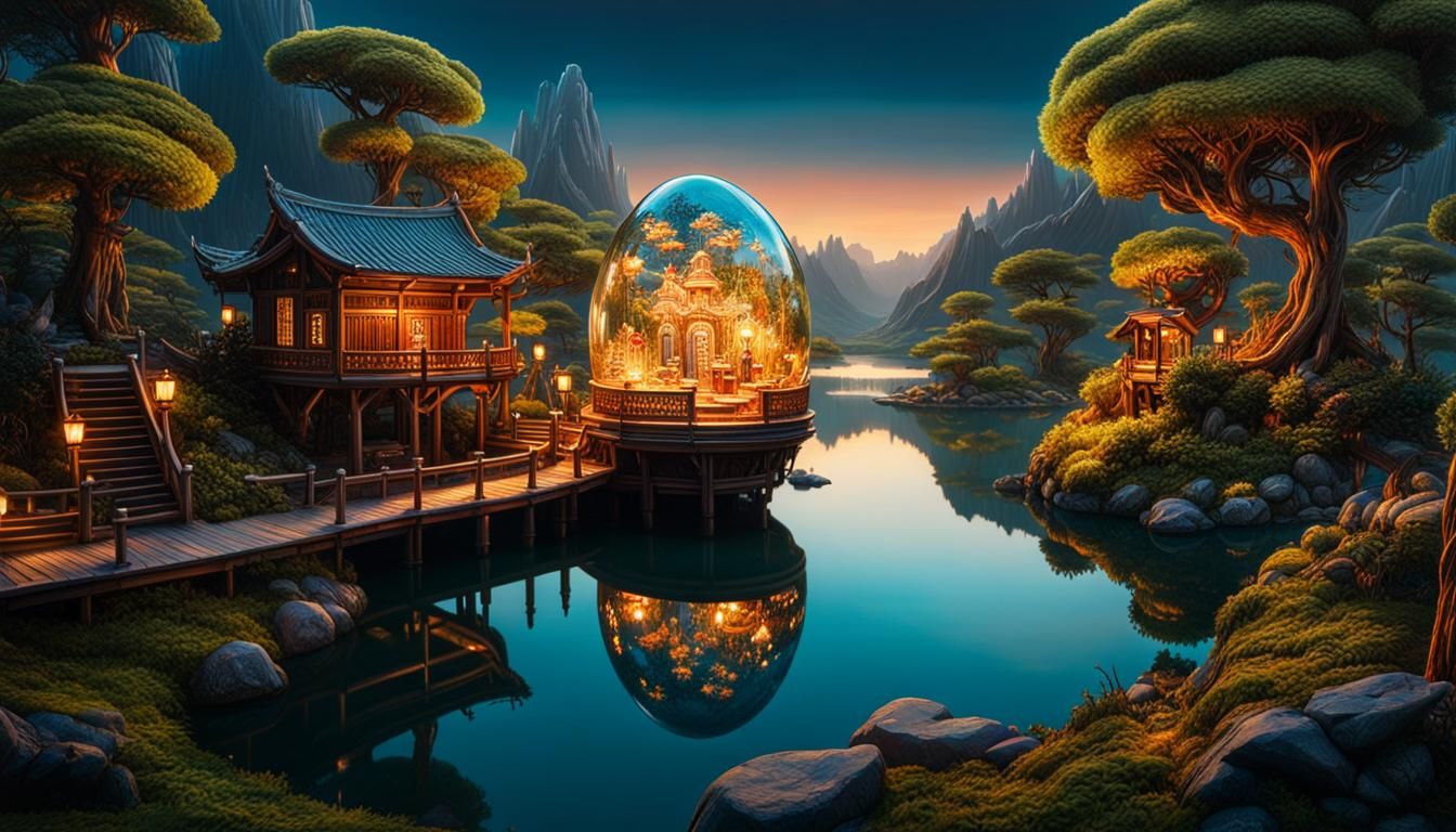 a miniature fishing dock and lake - AI Generated Artwork - NightCafe Creator