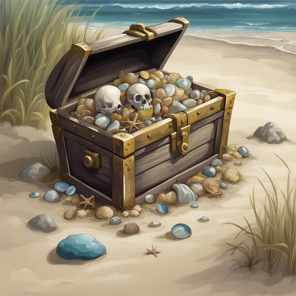 chest with treasures washed ashore - AI Generated Artwork - NightCafe Creator