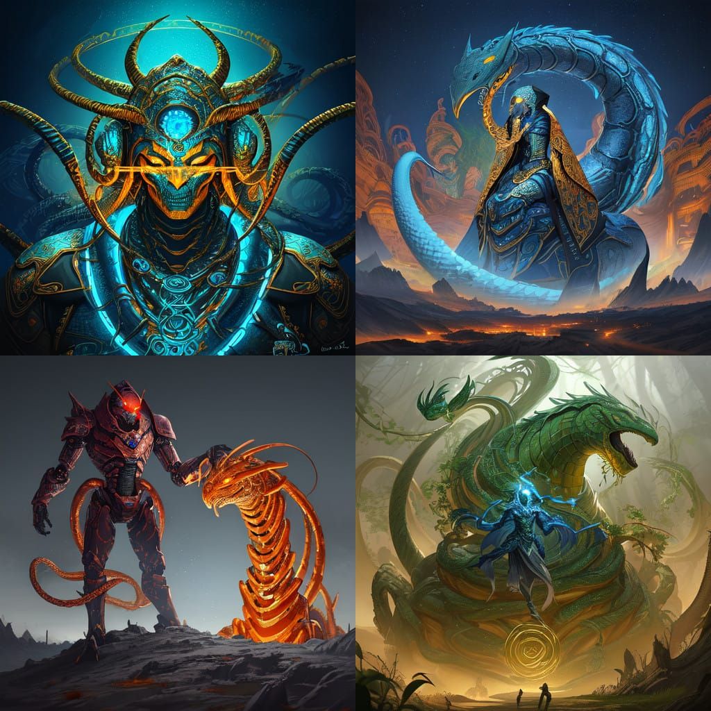 Cyberpunk Robot Naga with Cobra Hood - AI Art