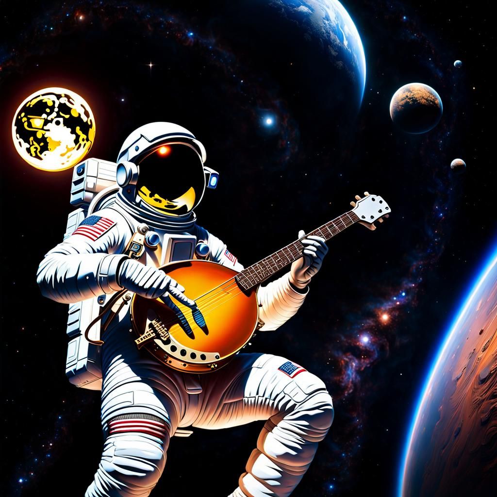 Astronaut Playing Banjo in Space - AI Generated Artwork - NightCafe Creator
