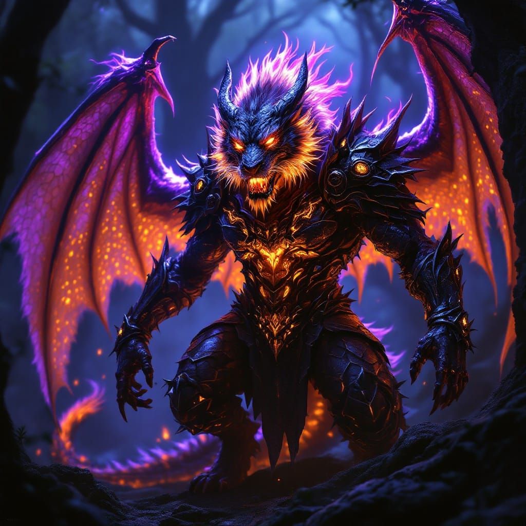 Dragon Tiger Hybrid Beastman in Dark Fantasy Armor - AI Art