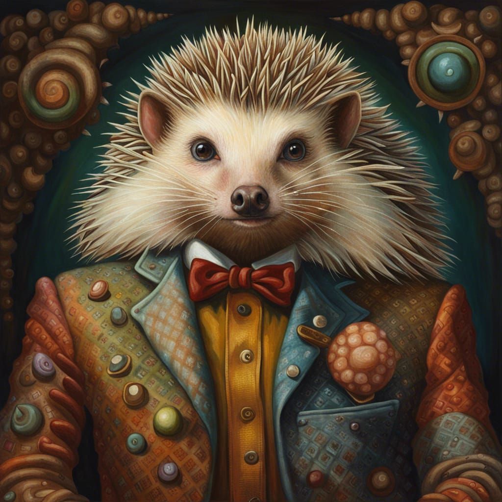 An intricately detailed surreal oil portrait of an ectomorphic ...