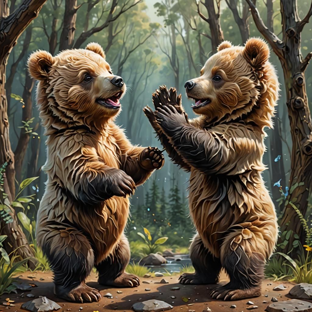 Cute Bear High Five - AI Generated Artwork - NightCafe Creator