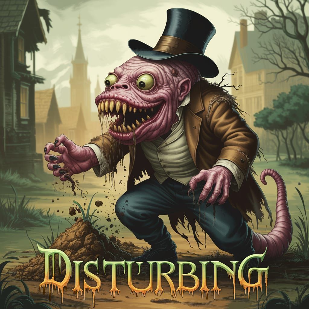 Large text at the bottom of the canvas that says "disturbing" in a ...