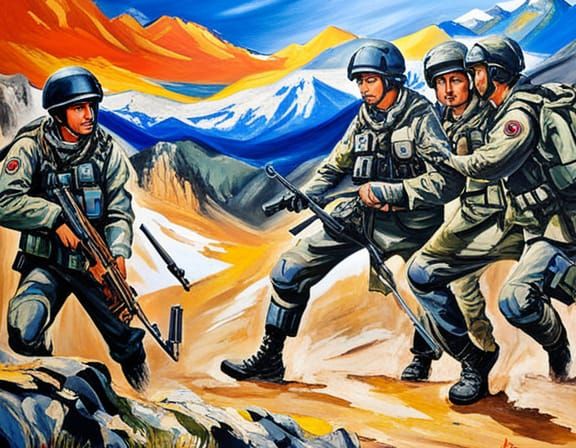 In a mountainous region, NATO peacekeepers conduct joint military ...