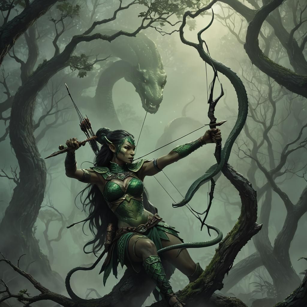 Snake Archer Millicent Studivant Amidst Mystical Q... - AI Art