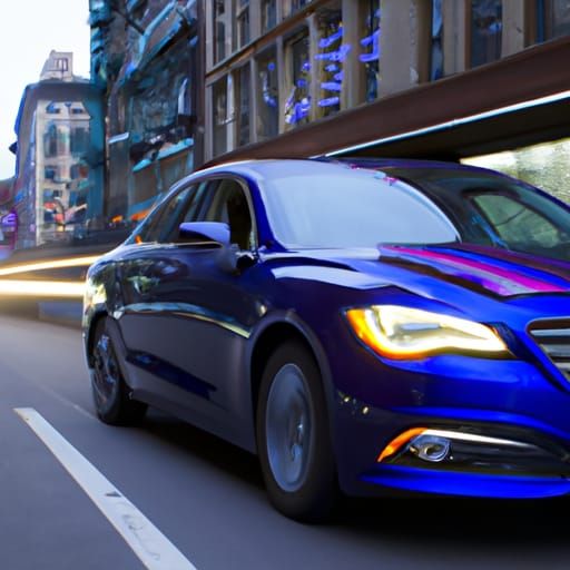 2016 Chrysler 200, neon blue body, neon purple trim, driving down 1st ...