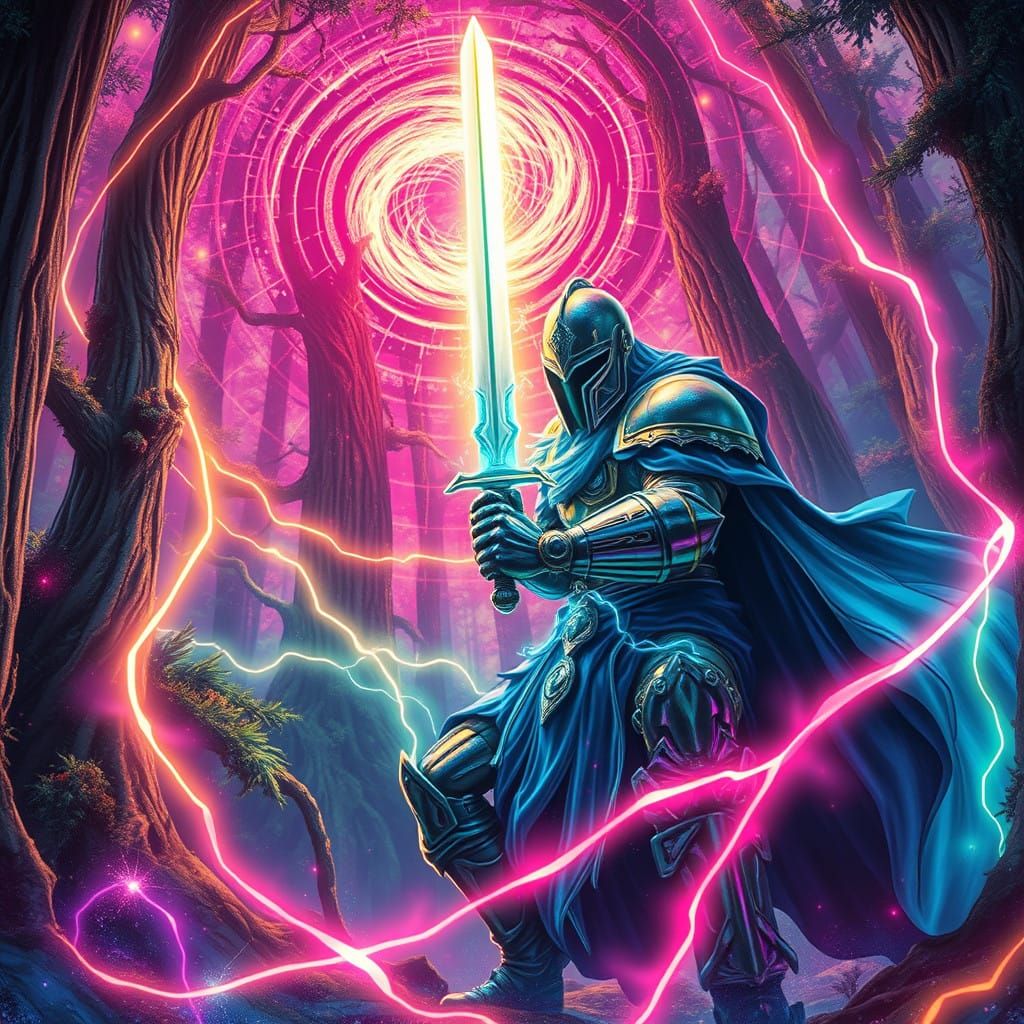 Ethereal Warrior Battles in a Fiber Optic Fantasy ... - AI Art