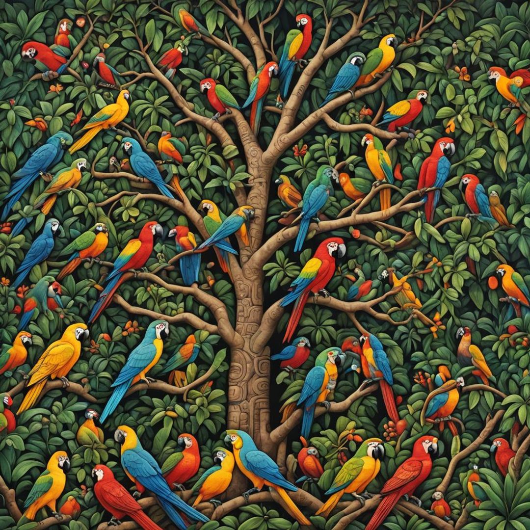 Mayan art scene from Popol Vuh This is the great tree of Seven Macaw a ...