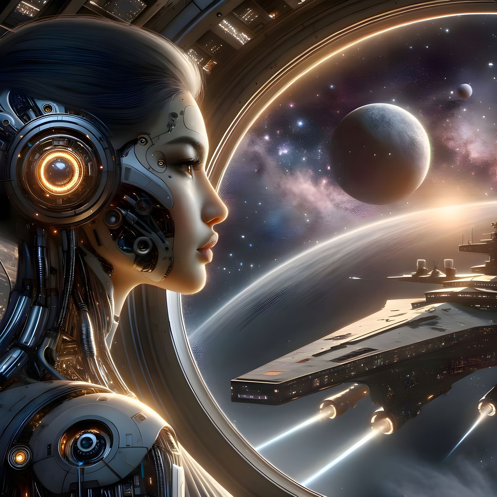 A beautiful masterpiece in space with spacecraft from the year 3049 of ...