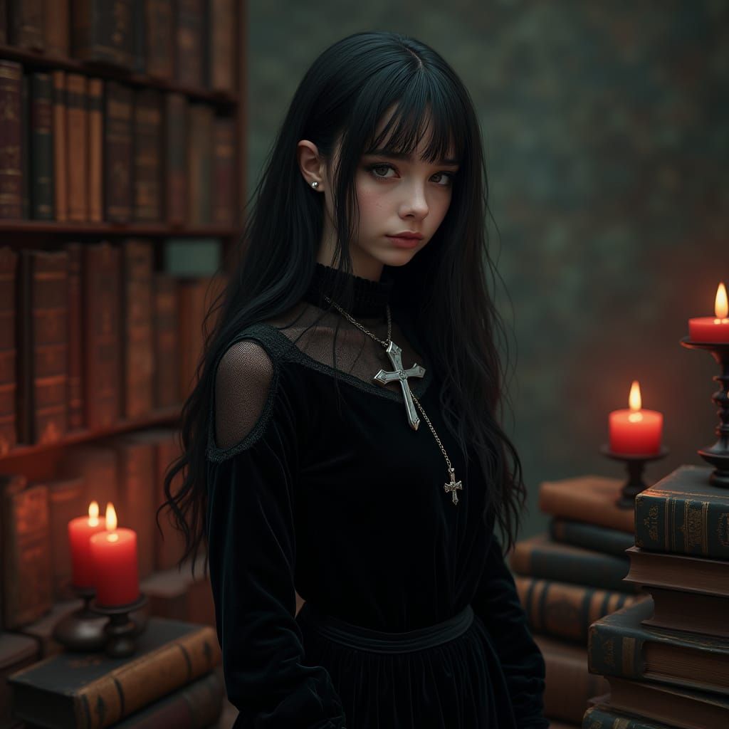 Goth Girl Enveloped in Mystical Rituals - AI Art
