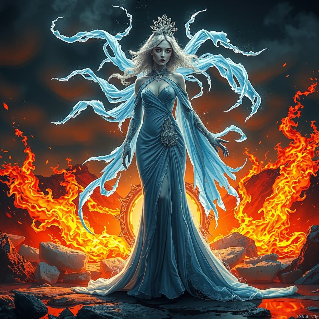 Goddess of Ice and Fire - Surreal Goddess of Fire and Ice Am...