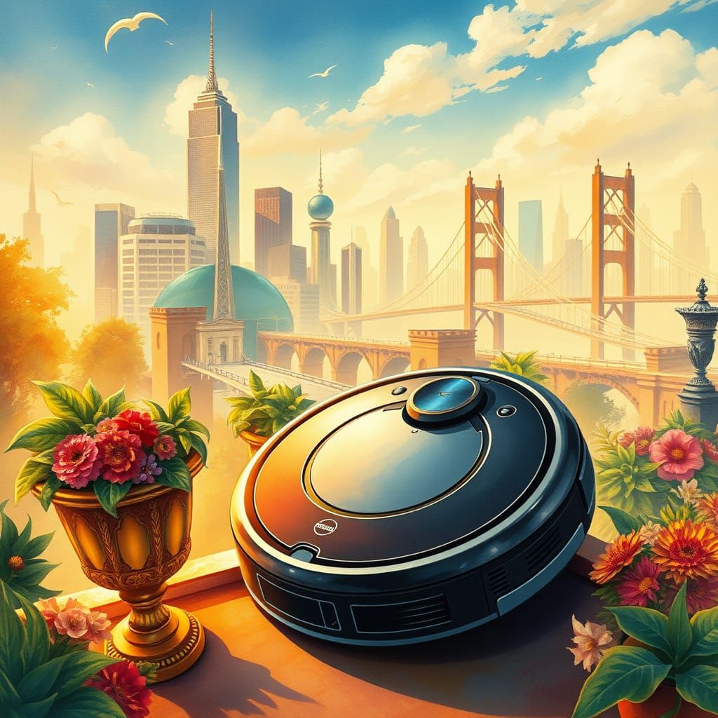 Vintage Fantasy Roomba in Enchanted 1930s Cityscap... - AI Art