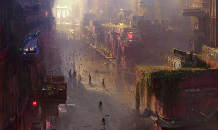 Aetherpunk City Street - AI Generated Artwork - NightCafe Creator